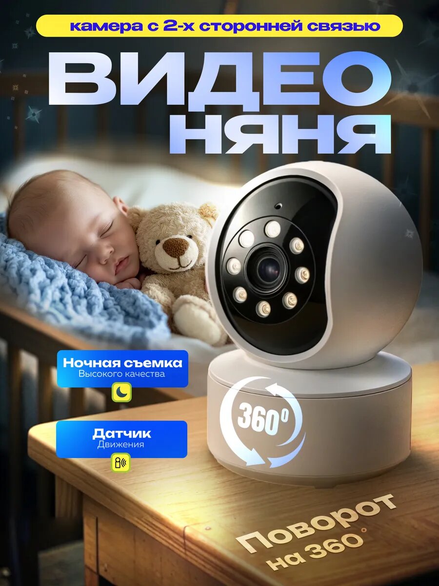 Видеоняня, двусторонняя связь, голосовая активация, Wi-Fi, от сети