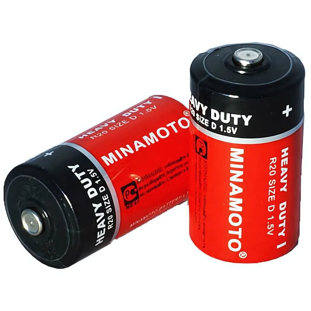 Батарейка R20 Minamoto Heavy Duty 1.5V, надежная, 2 шт, красная/черная