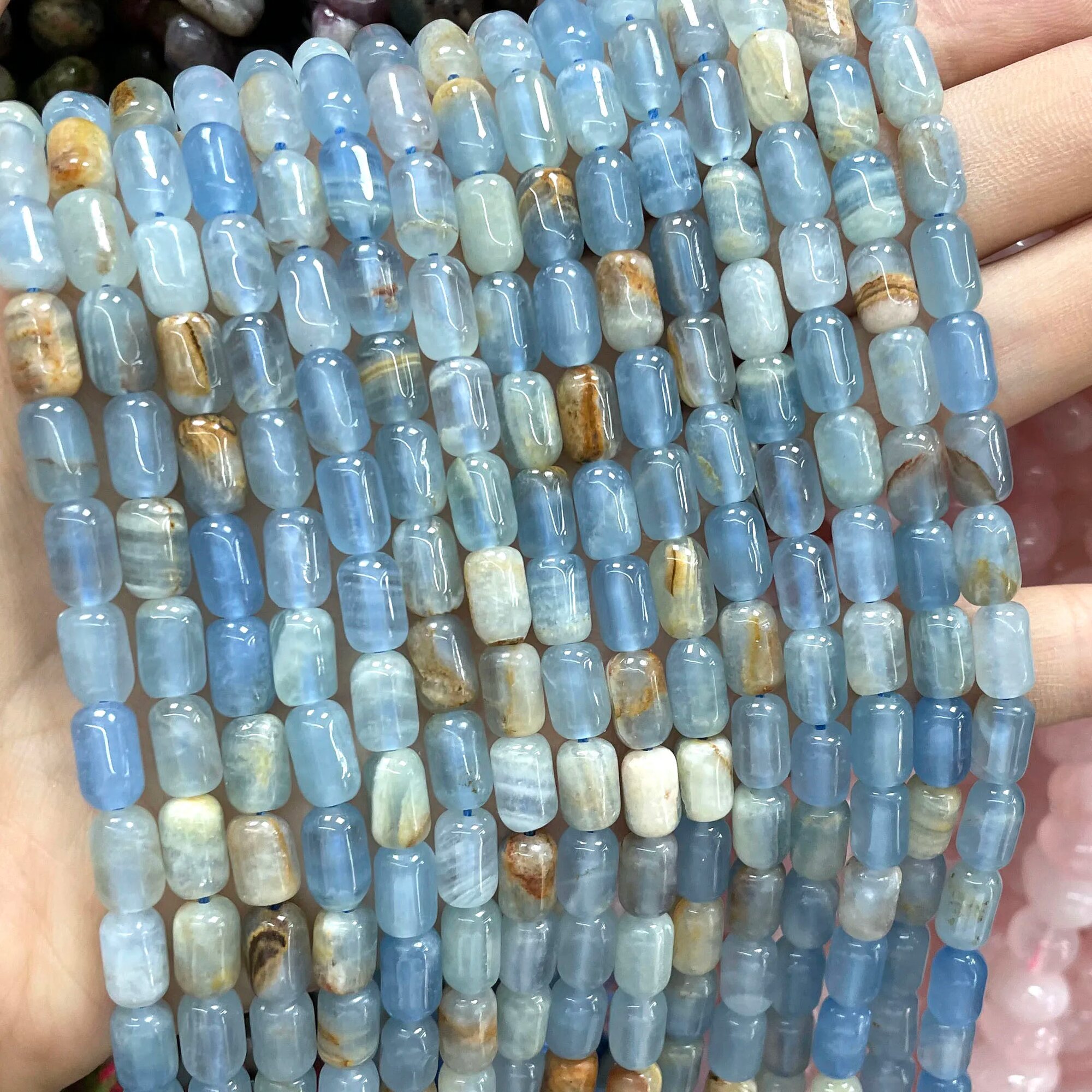 Черные турмалиновые бусины SYSRXLR 6x9 мм Blue Calcite