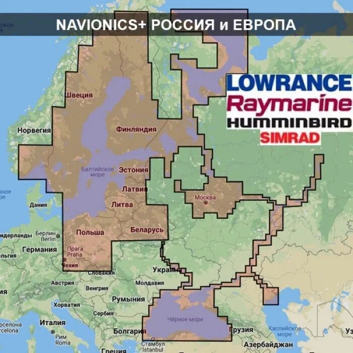 Карта глубин для Lowrance Navionics+ 52XG + 43XG + 44XG Россия, Европа карта глубин для Lowrance / Simrad / Raymarine