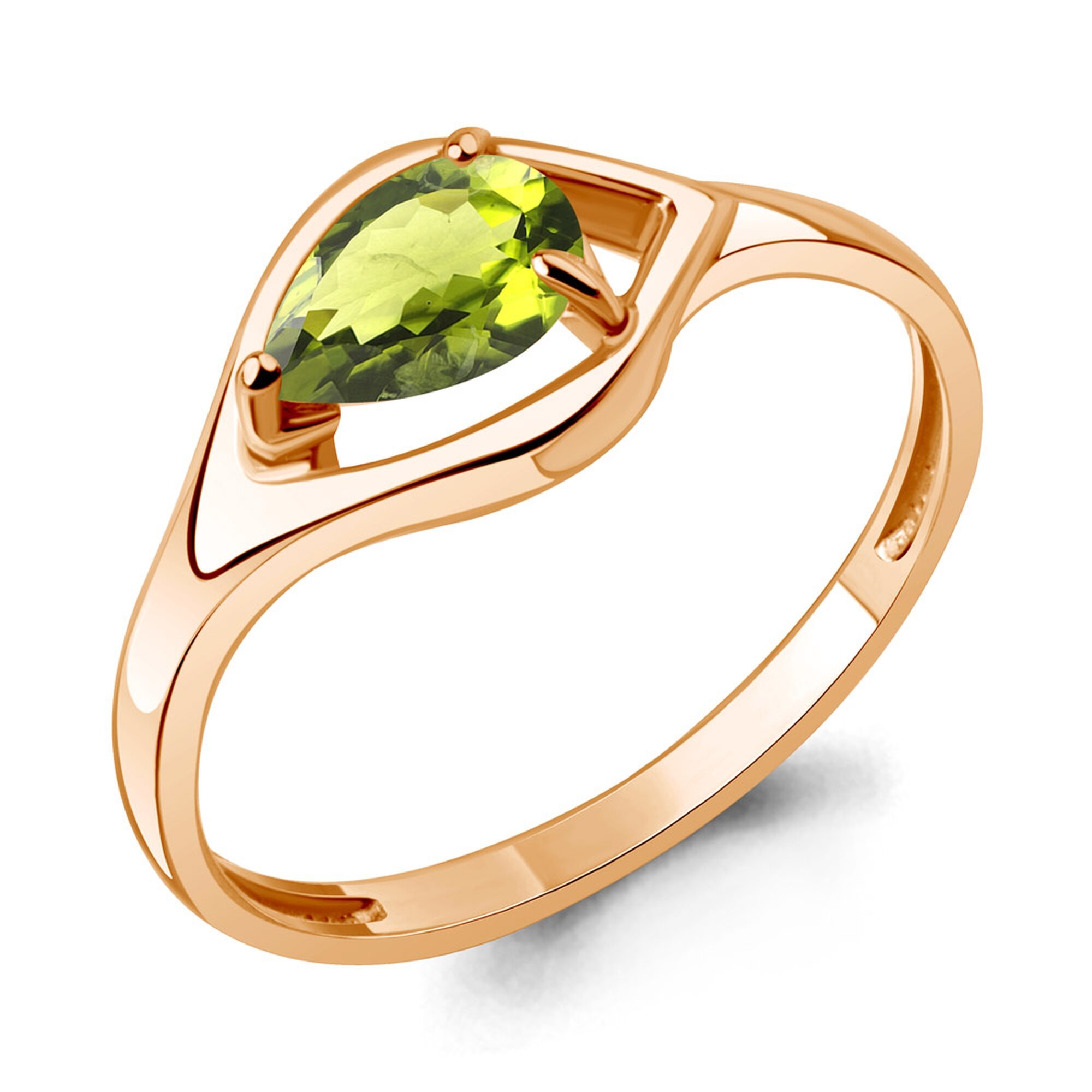 Кольцо, серебро, 925 проба, золочение, хризолит