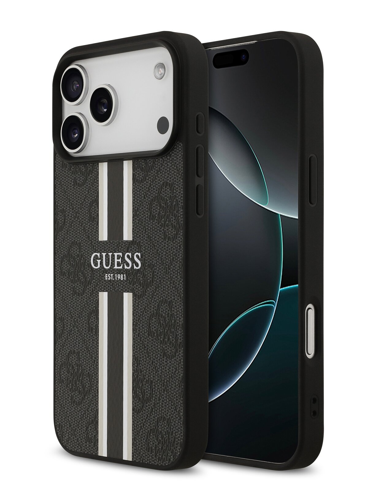 Guess чехол с MagSafe для iPhone 17 Pro Max, PU кожа 4G Stripes, черный
