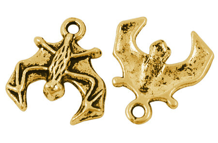 Подвеска, 19х16мм, летучая мышь, базовый материал - цинковый сплав, золотистого цвета с чернением, 10 шт.