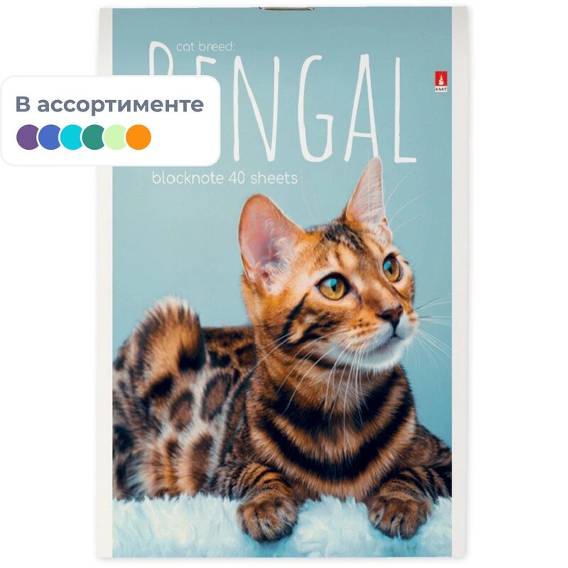 Блокнот котята А6 40л на скрепке в ассорт 3-40-110 Д