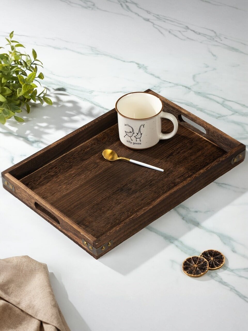 Поднос деревянный с ручками 32х20 см, универсальный, для подачи