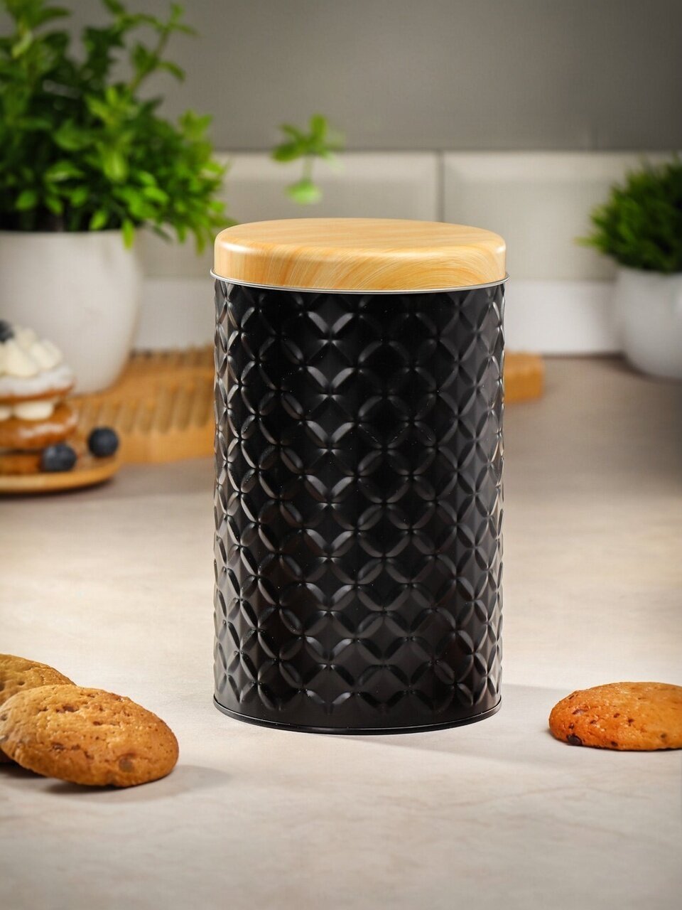 Банка для сыпучих продуктов, металл, 10.5х18 см, с крышкой, Y3-1191/322031, черная