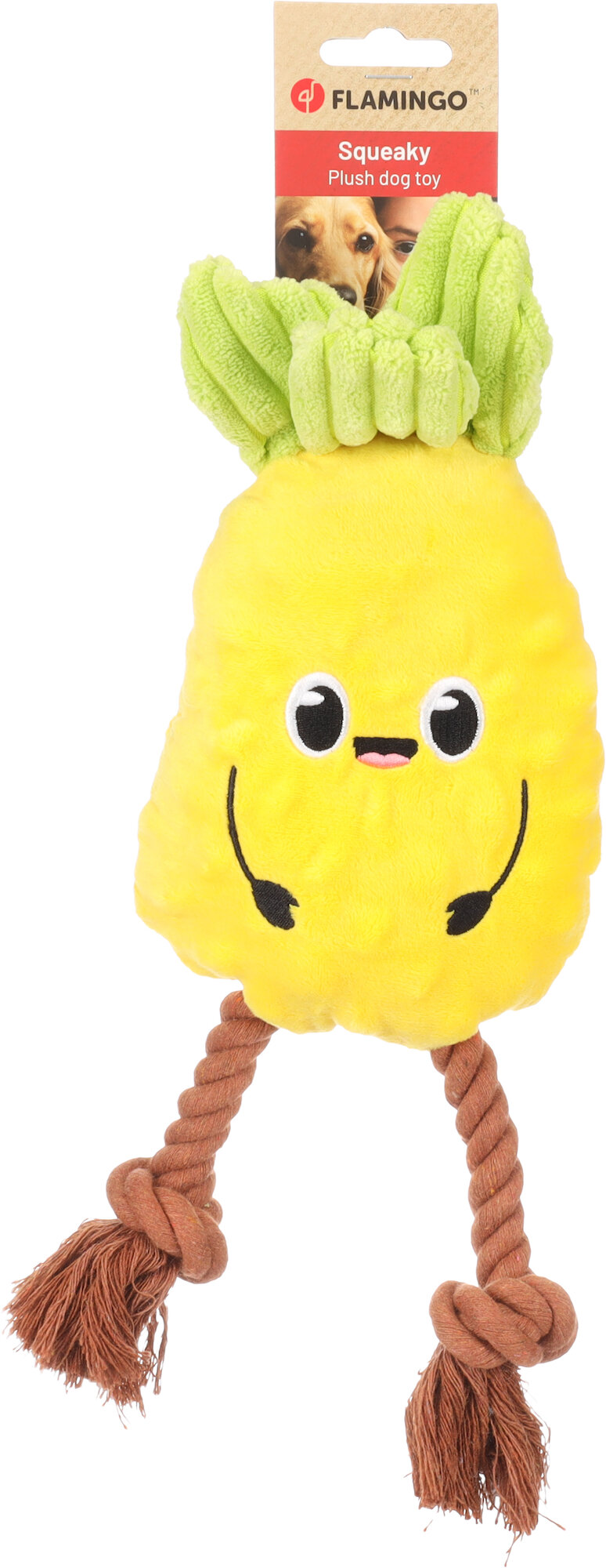 Игрушка для собак Ананас с верёвочками, 12,5 х 7,5 х 33 см, плюш, жёлтый, Flamingo