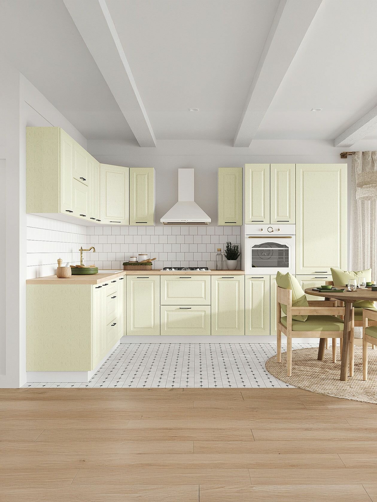 Кухонный гарнитур угловой Шервуд 3.2х2.2 м, мебель для дома и кухни, Белый / Дуб кремовый