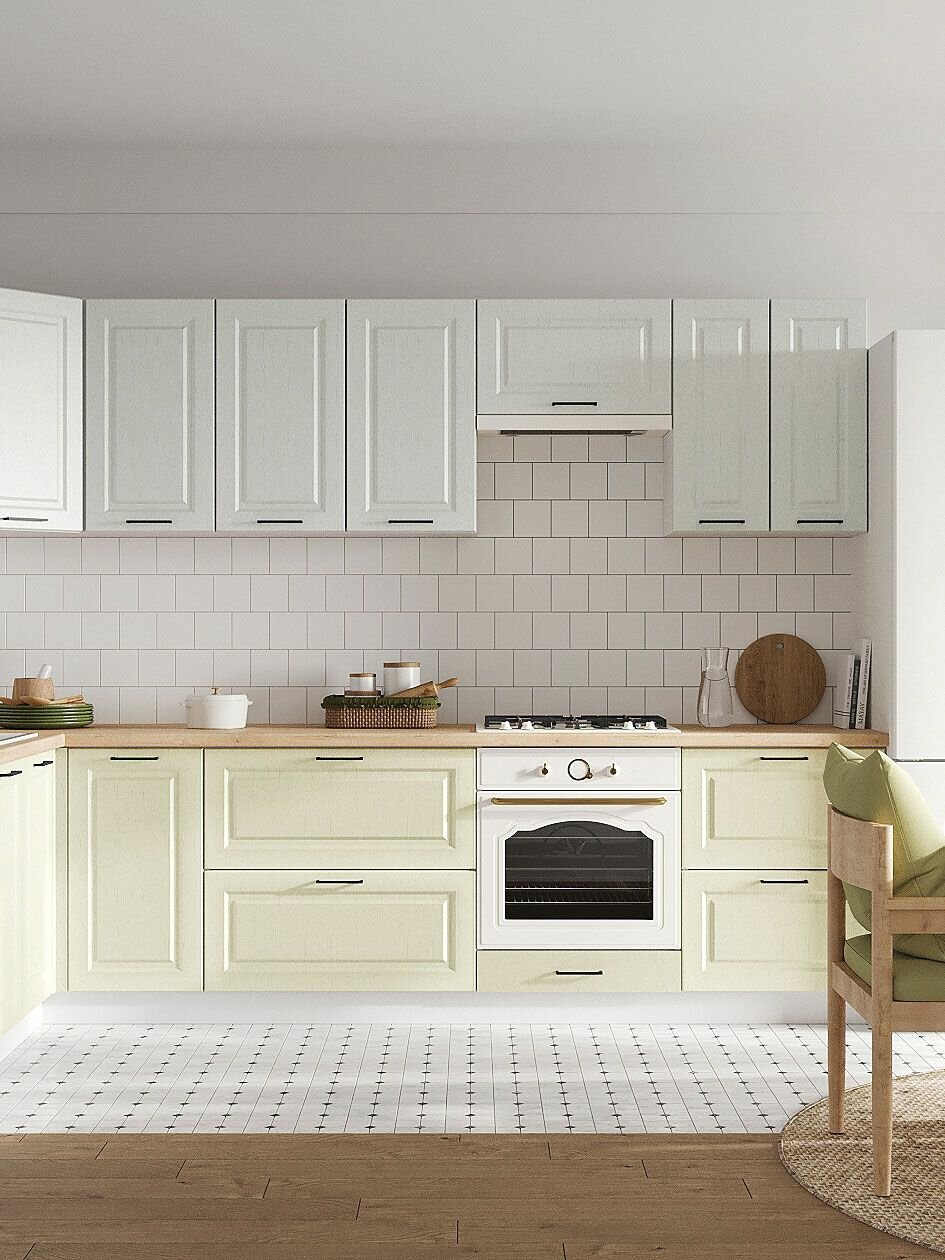 Кухонный гарнитур угловой Шервуд 3х1.8 м, мебель для дома и кухни, Белый / Арктик / Дуб кремовый