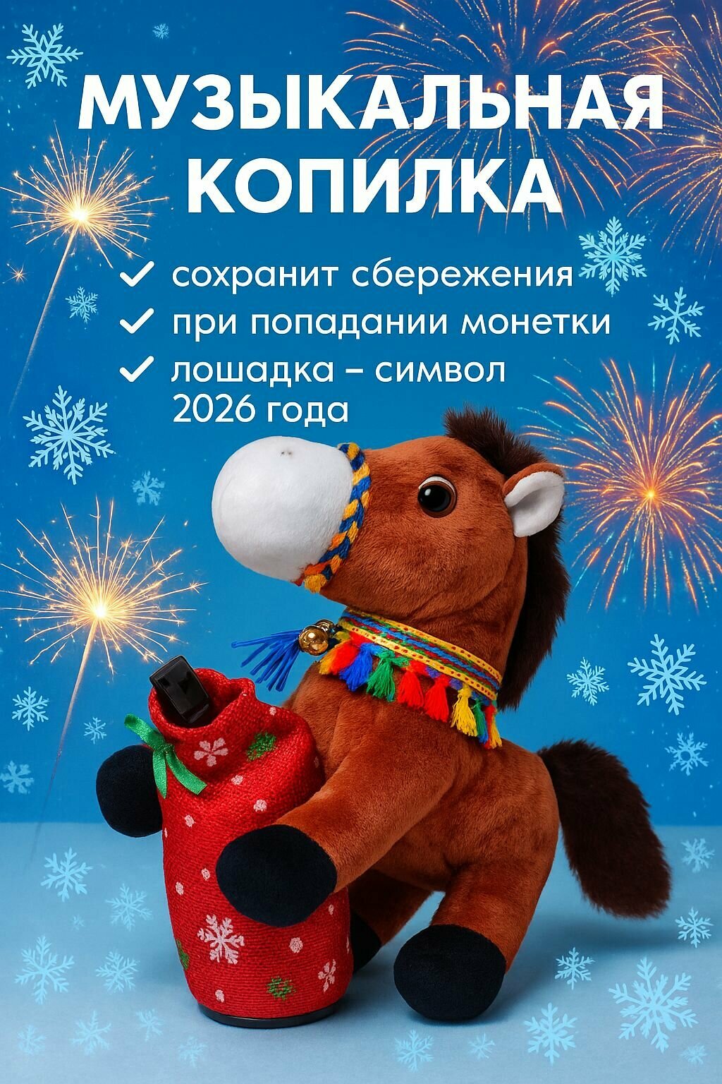 Копилка мягкая музыкальная Лошадь символ года с мелодией