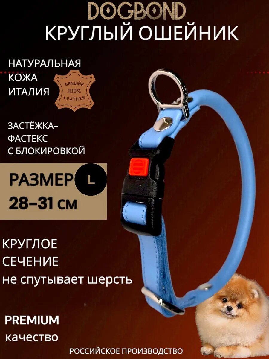 Dogbond Ошейник для шпица круглый кожаный 28-31 см