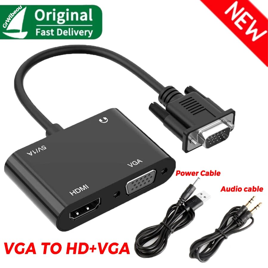 GRWIBEOU VGA-HDMI/VGA конвертер 1 вход 2 выхода