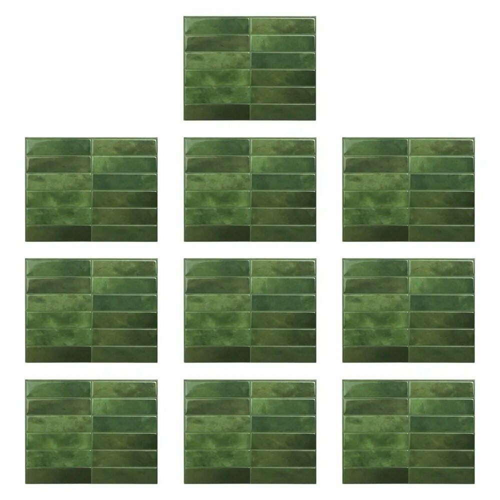 Декоративные настенные наклейки, 10 шт, глянцевые, влагостойкие, маслостойкие, ПВХ, имитация плитки, зеленые, 23x29 см
