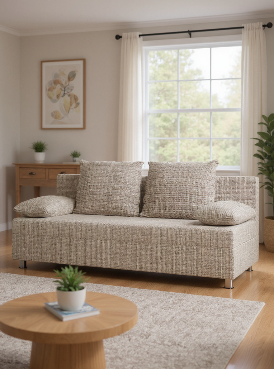 Диван-кровать прямой раскладной "Британия" с ящиком для белья, бежевая корфу, без подлокотников