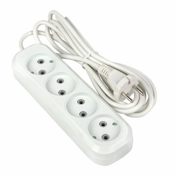 Удлинитель силовой EKF 4х3 м, без заземления, 10А, IP20, 2.2 кВт, 2х0.75 мм2