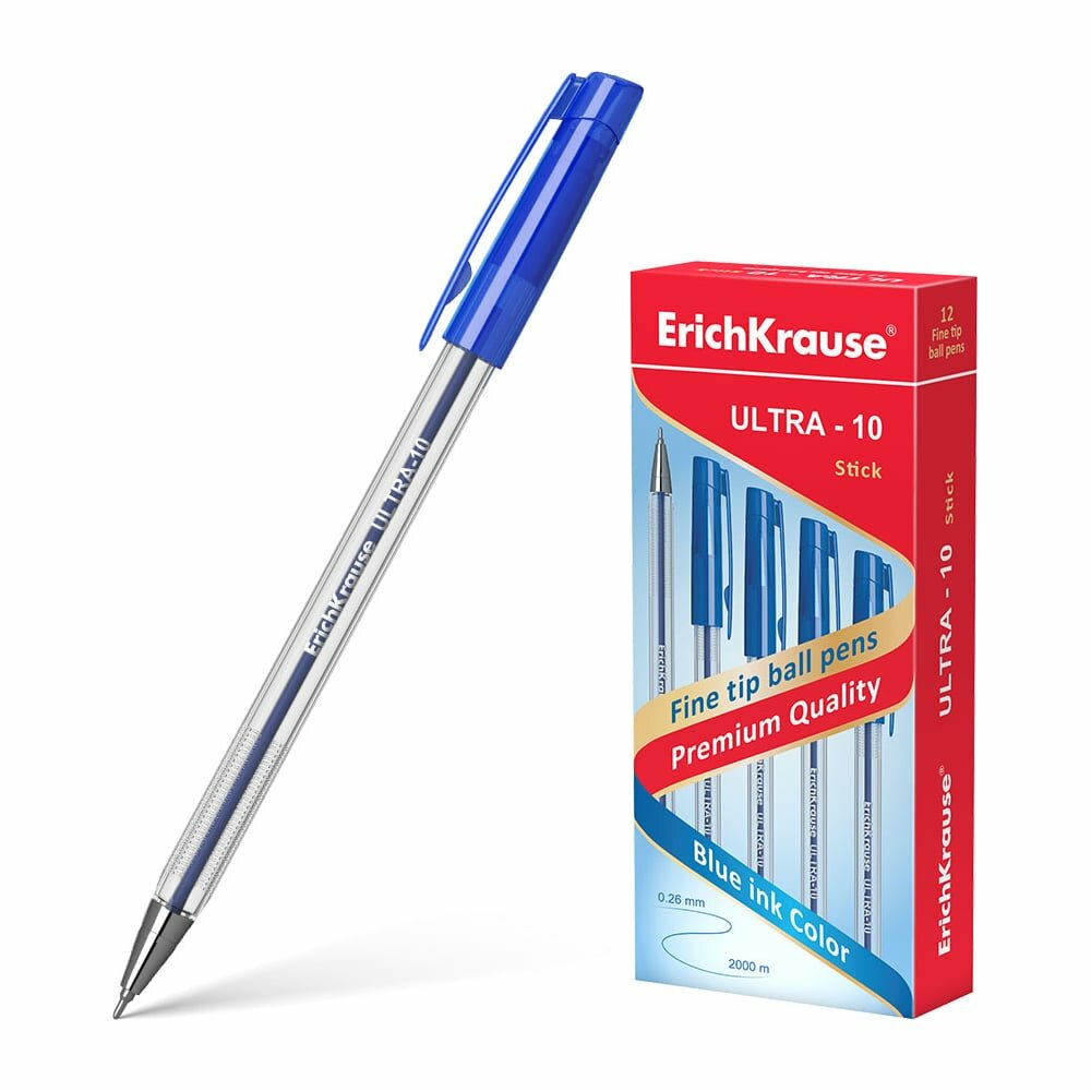 Ручка ErichKrause шариковая Ультра-10 Классика 0,5, технология суперскольжения, цвет чернил синий 13873