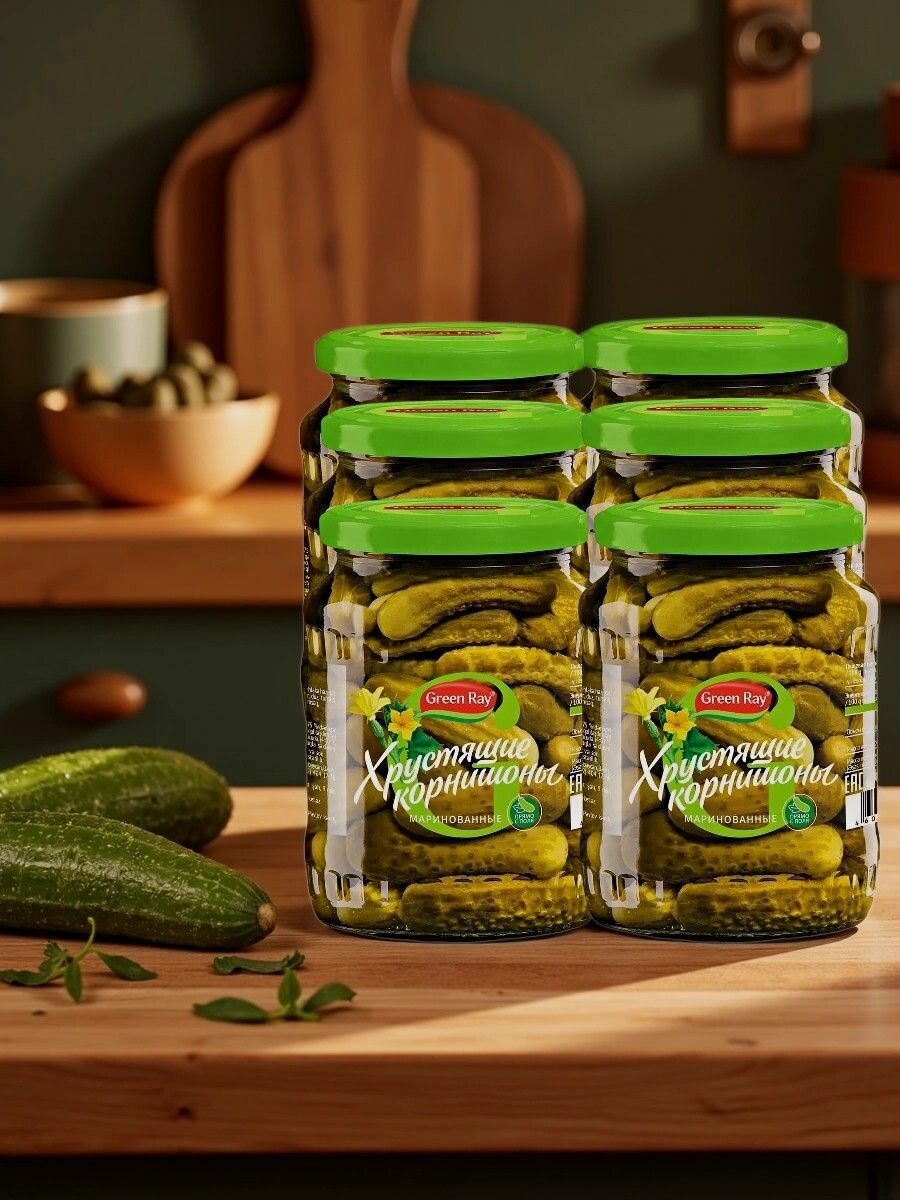 Корнишоны маринованные Green Ray 6шт по 370 мл
