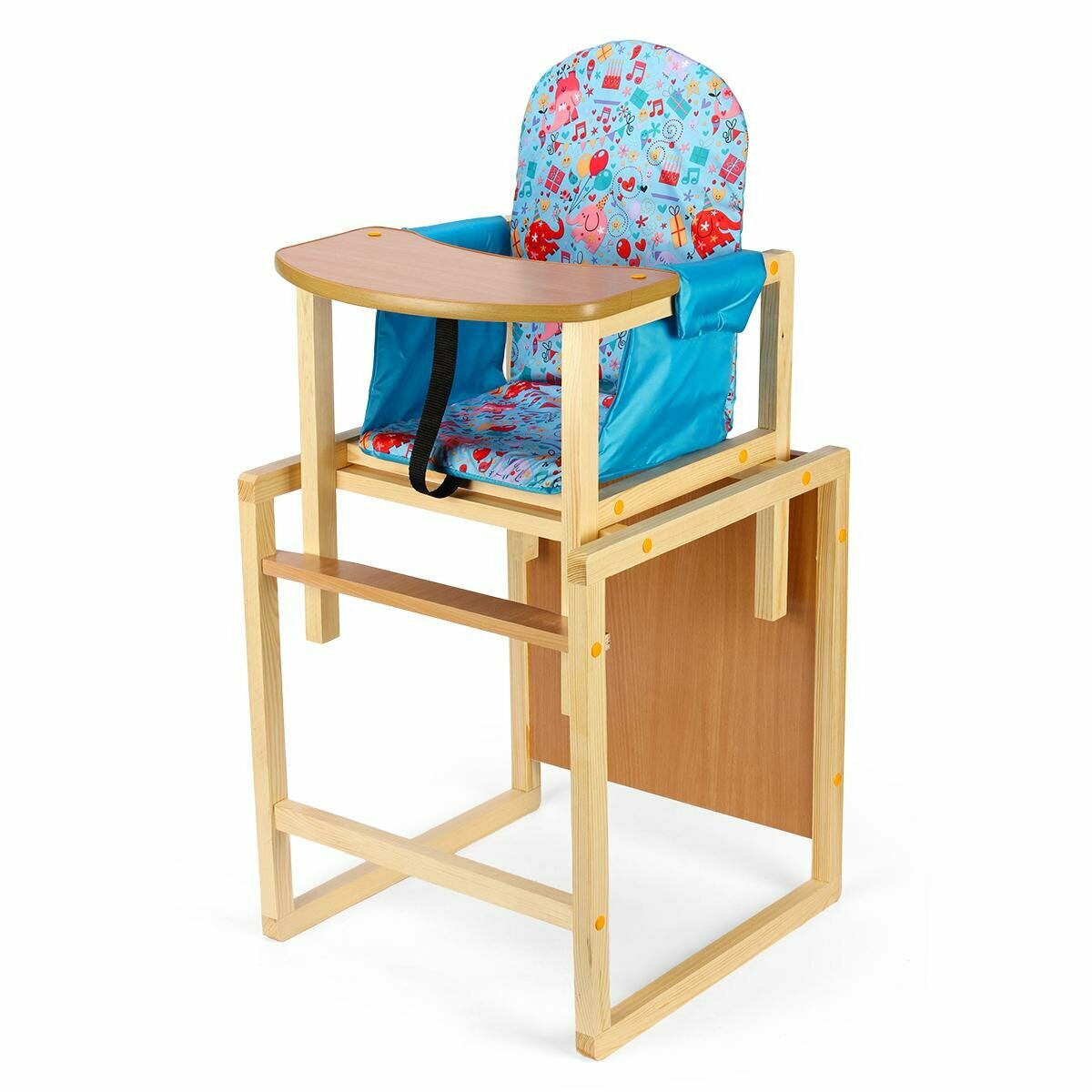 Стол-стул для кормления «Бутуз» голубой, регулируемая конструкция, съемная столешница, дерево/ткань