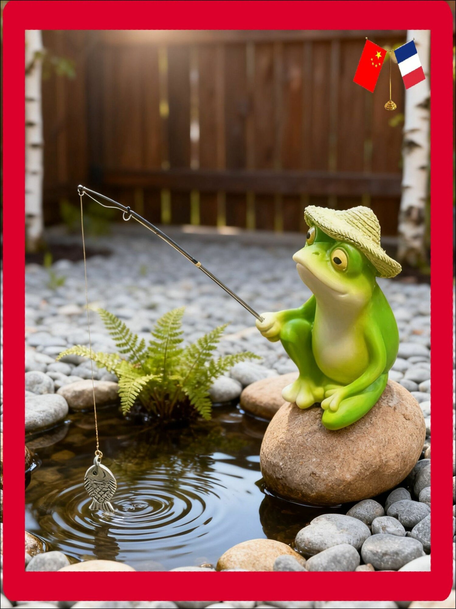 Скульптура маленькой лягушки, ловящей рыбу, сделанная из смолы; Подходит для декорирования открытых площадок, садов, прудов с рыбой-0000