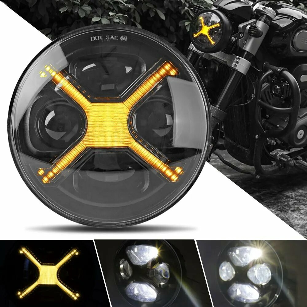 5-3/4 5,75-дюймовые мотоциклетные светодиодные фары, желтые дневные ходовые огни