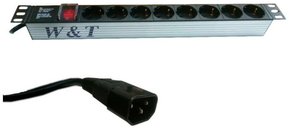 Блок розеток 19 дюймов EURO на 8 гнезд с выключателем WT-2261A-U-GER