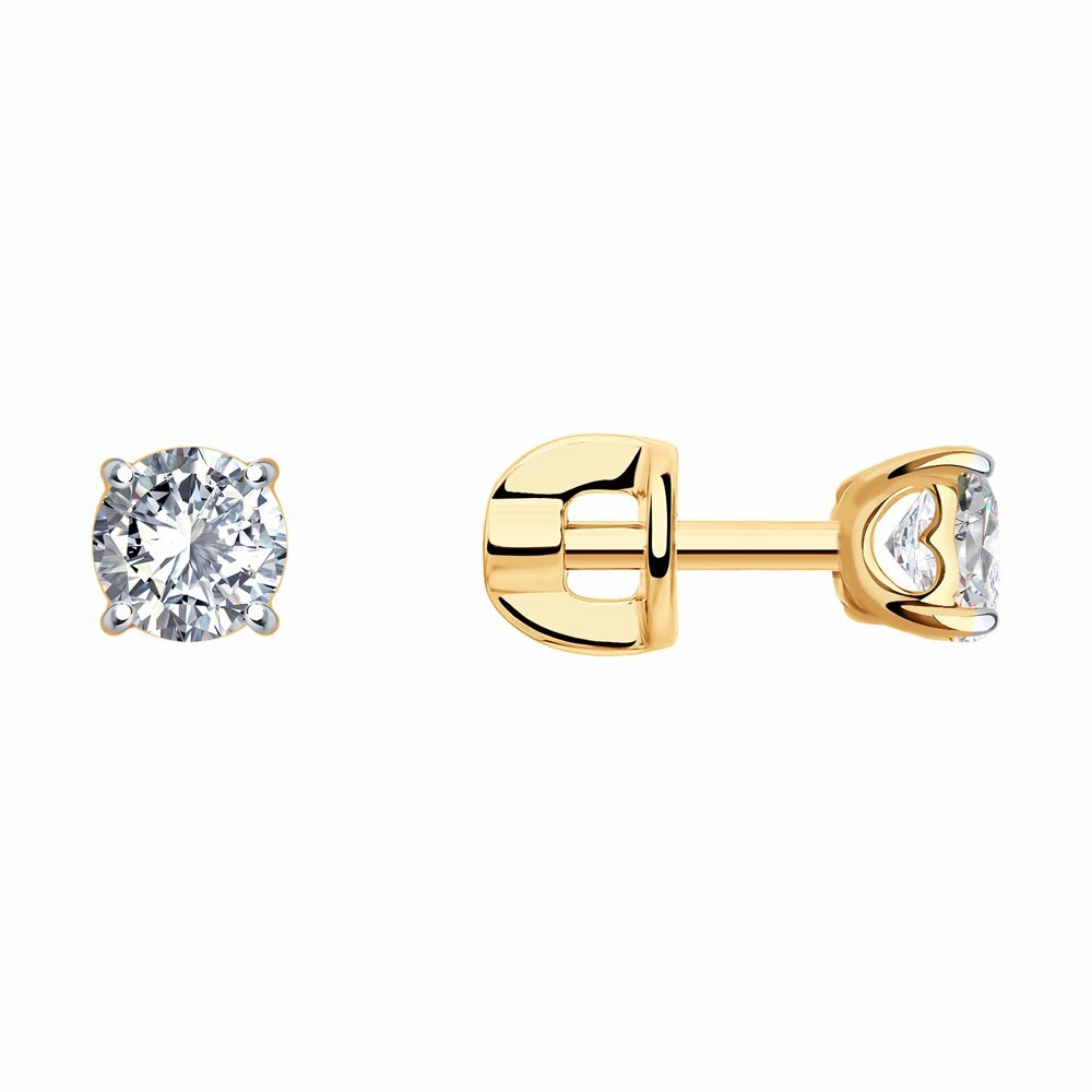 Серьги пусеты, красное золото, 585 проба, фианит