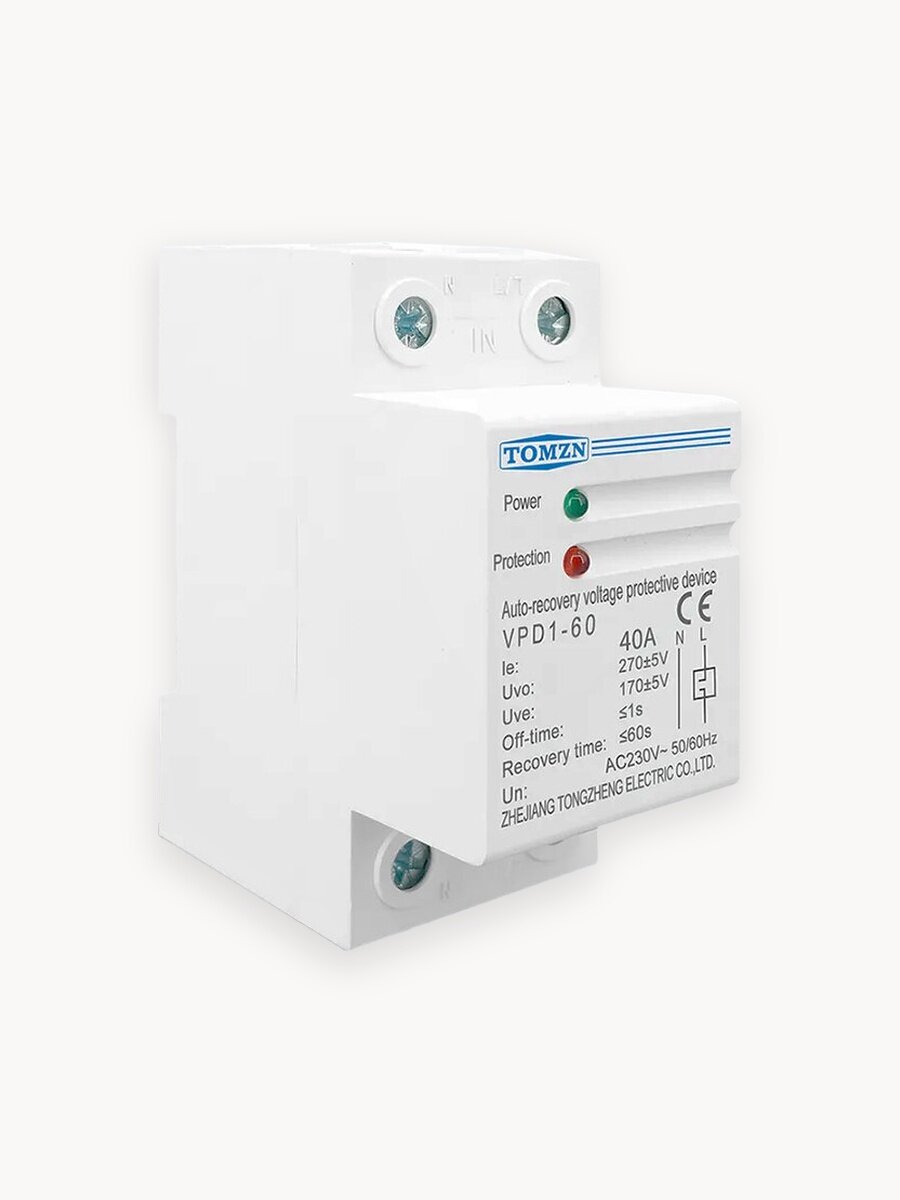 Реле контроля напряжения TOMZN VPD1 40A с защитой от перенапряжения / Нерегулируемое защитное устройство в DIN рейку