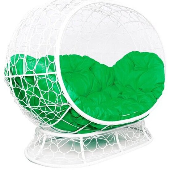 Диван M-group Улей на ножках в ротанге белое + зеленая подушка