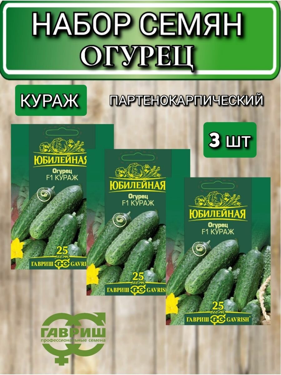 Семена Гавриш огурец самоопыляемый (партенокарпический) Кураж F1, 3уп по 25шт