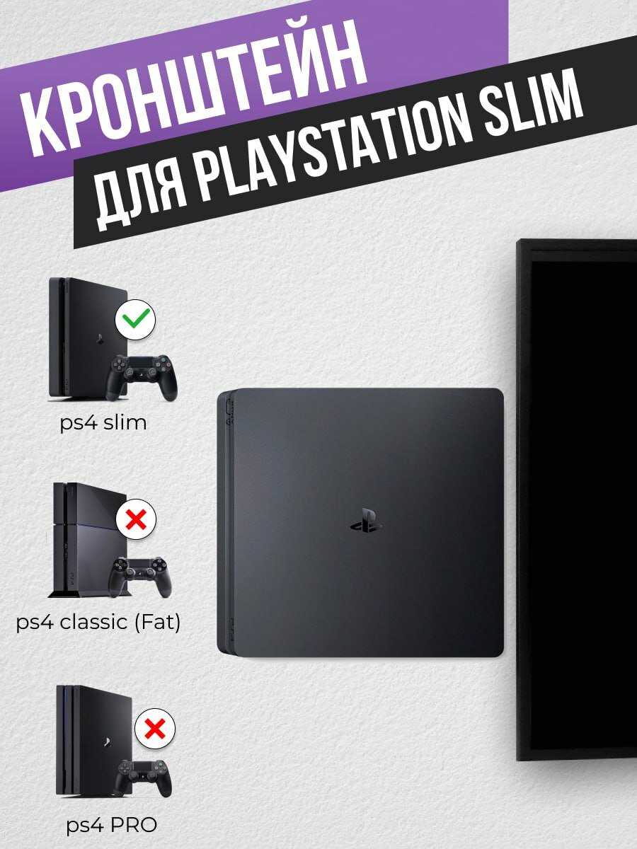 Держатель для Sony PlayStation 4 Slim на стену в комплекте крепеж