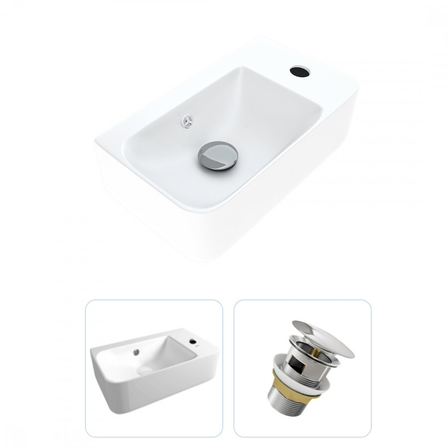 Раковина подвесная для ванной Teymi Hanna 45 правая в комплекте донный клапан клик-клак с переливом хром F01571