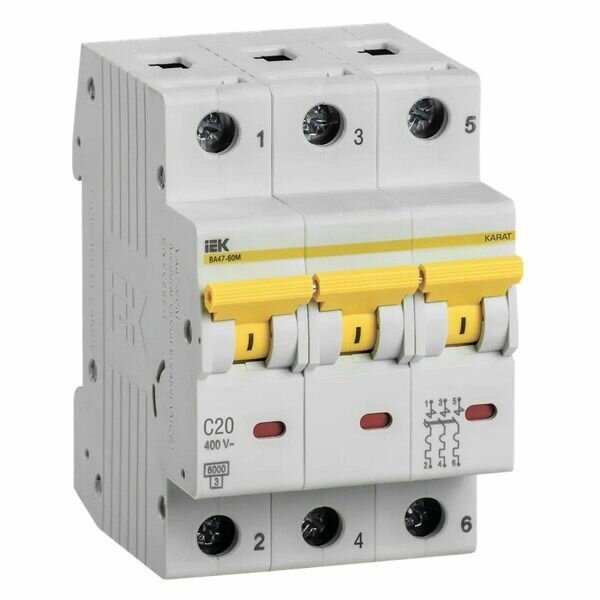 Автоматический выключатель 3-пол. 20А ВА47-60M C 6кА MVA31-3-020-C KARAT IEK