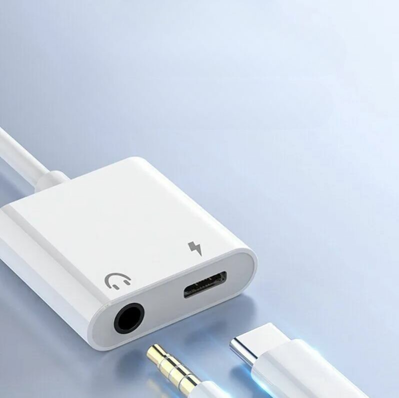 Кабель-переходник Type-C-Jack 3.5/Type-C белый 12см