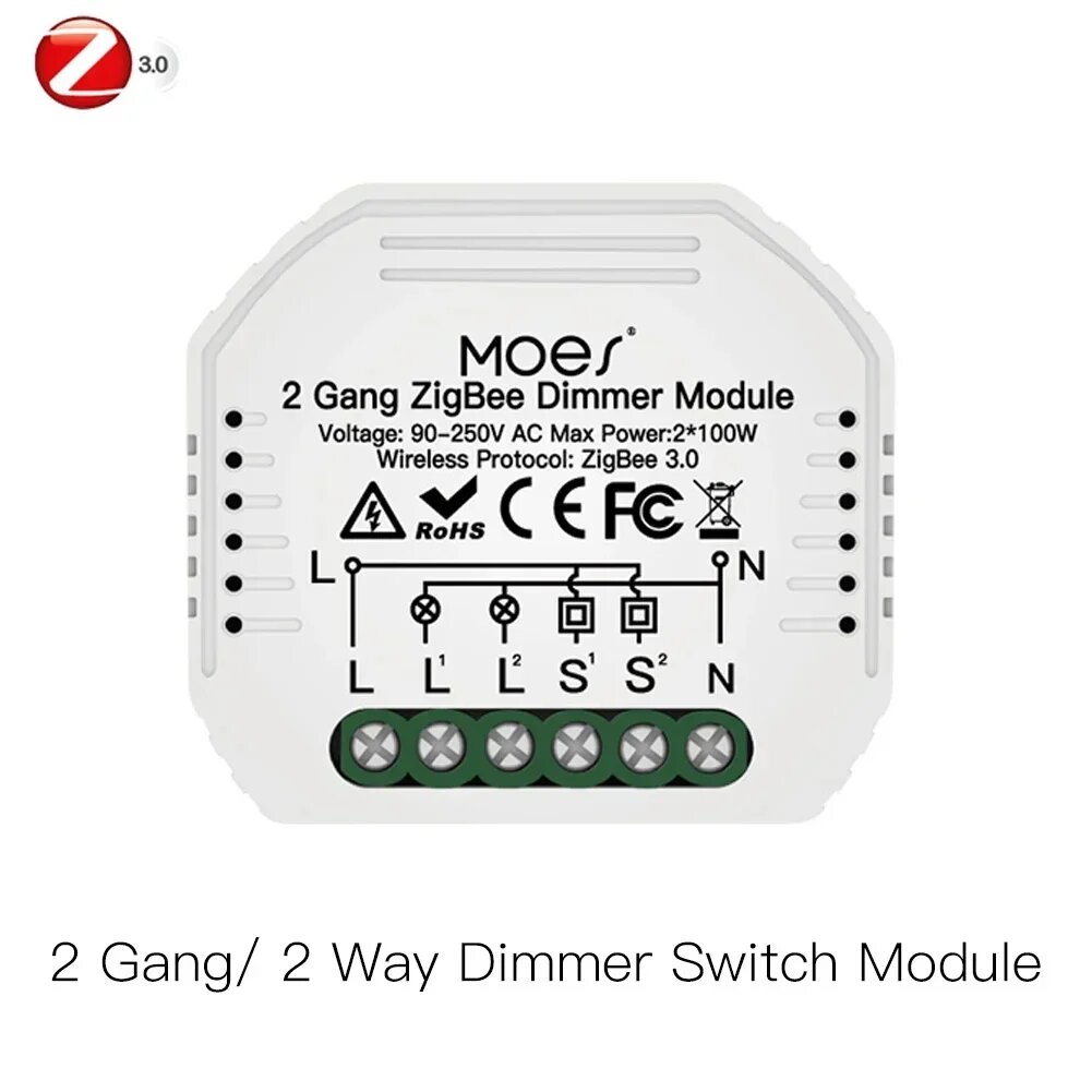 MOES Smart ZigBee Wi-Fi модуль переключателя ZB 2 Gang Dimmer