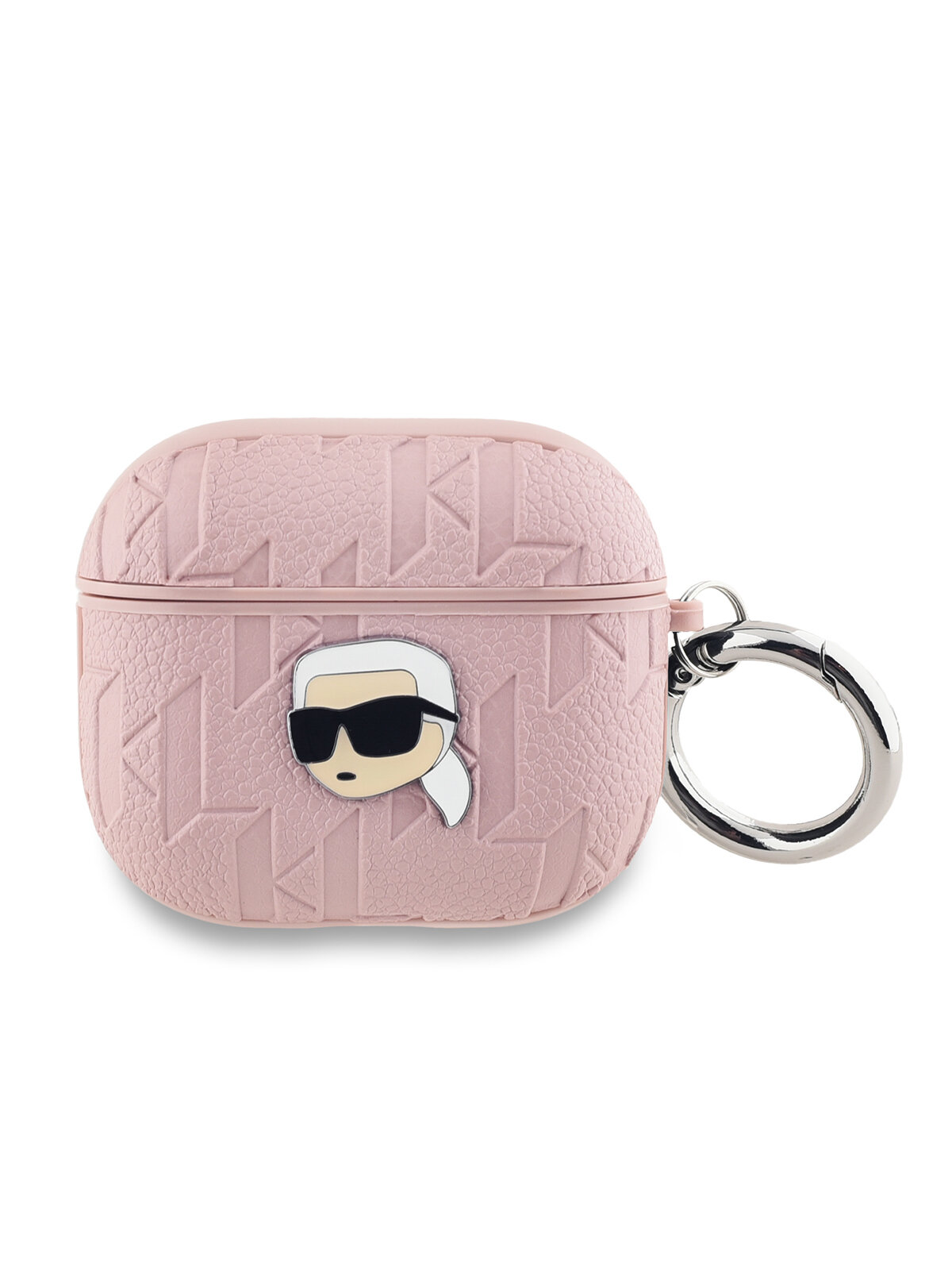 Lagerfeld для Airpods 3 чехол PU Saffiano Monogram with ring NFT Metal Head Karl Pink