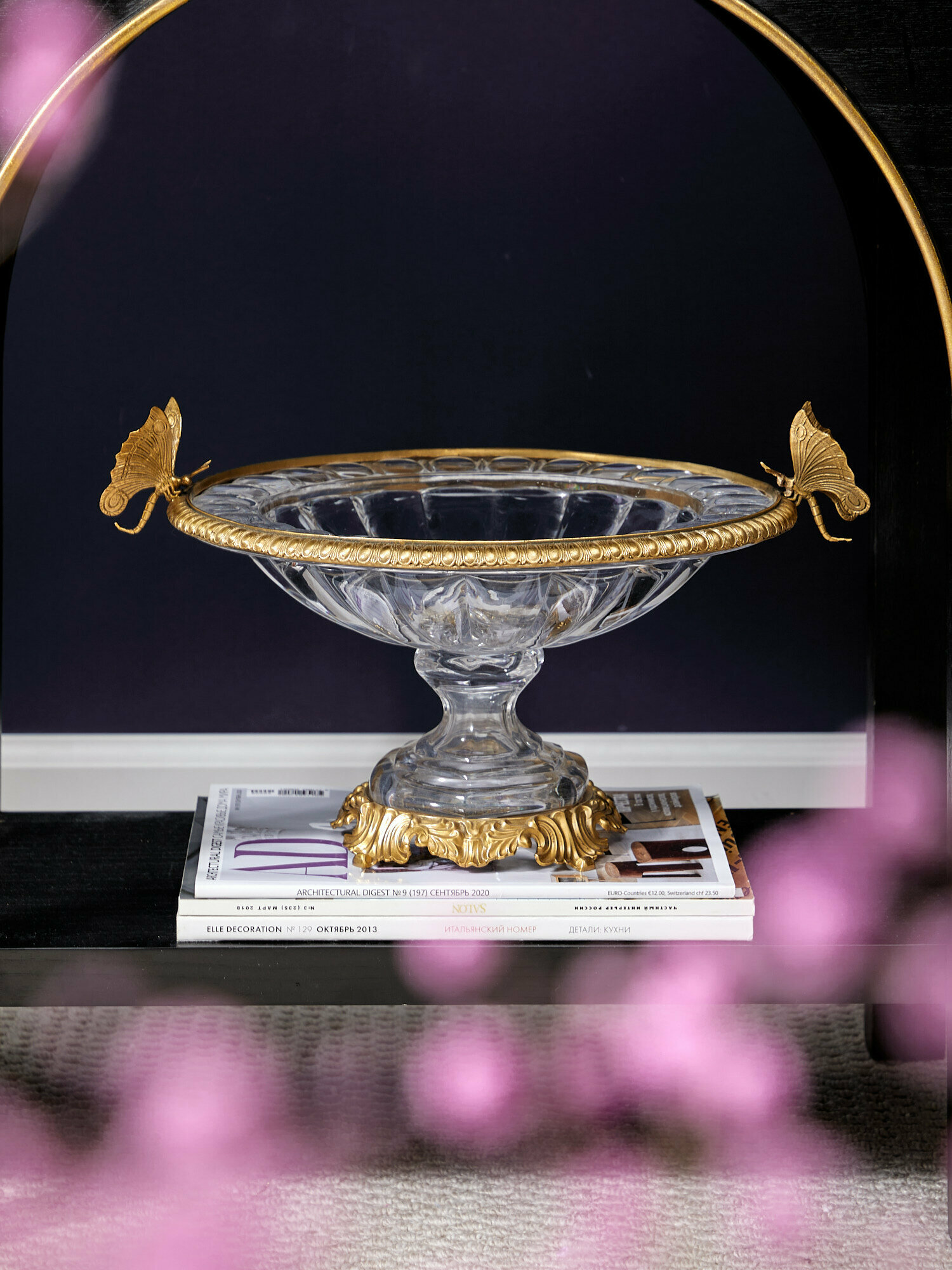 HGL328/2/GLASS Чаша с бабочками 43х34х24см, Стекло, бронза, Glasar