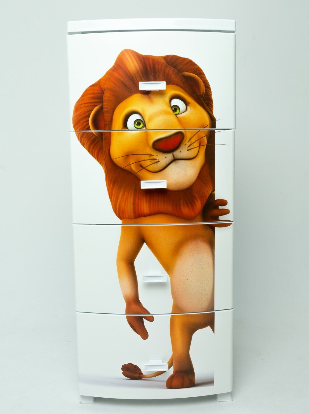 Комод декор 4 ярус Лев моно рис. белый В95*Ш38*Г47