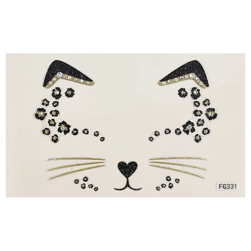 3d кошка, кристалл, лицо, тело, временная татуировка, алмазная клейкая наклейка для теней для век, карнавал, вечерние, праздничная маскарадная Татуировка «сделай сам»