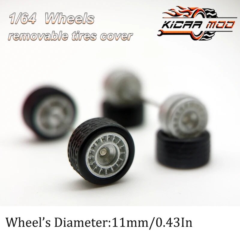 Модель 1/64, автомобильные колеса с резиновыми съемными шинами, закрытые спицы, 3 ремонтных детали для литых горячих колес, спичечная коробка, диаметр 11 мм, 1 комплект