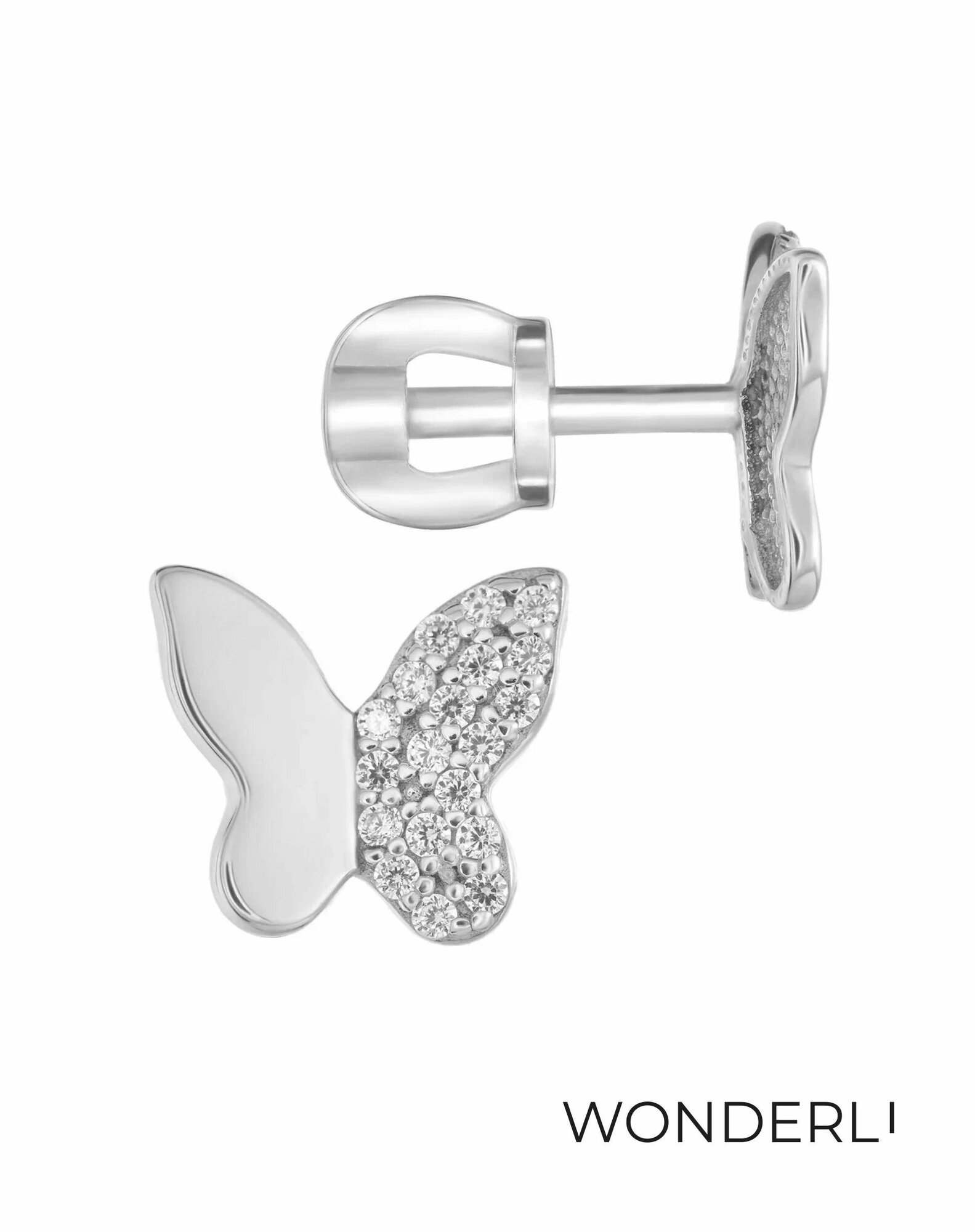 Серьги пусеты, серебро, 925 проба, родирование, фианит