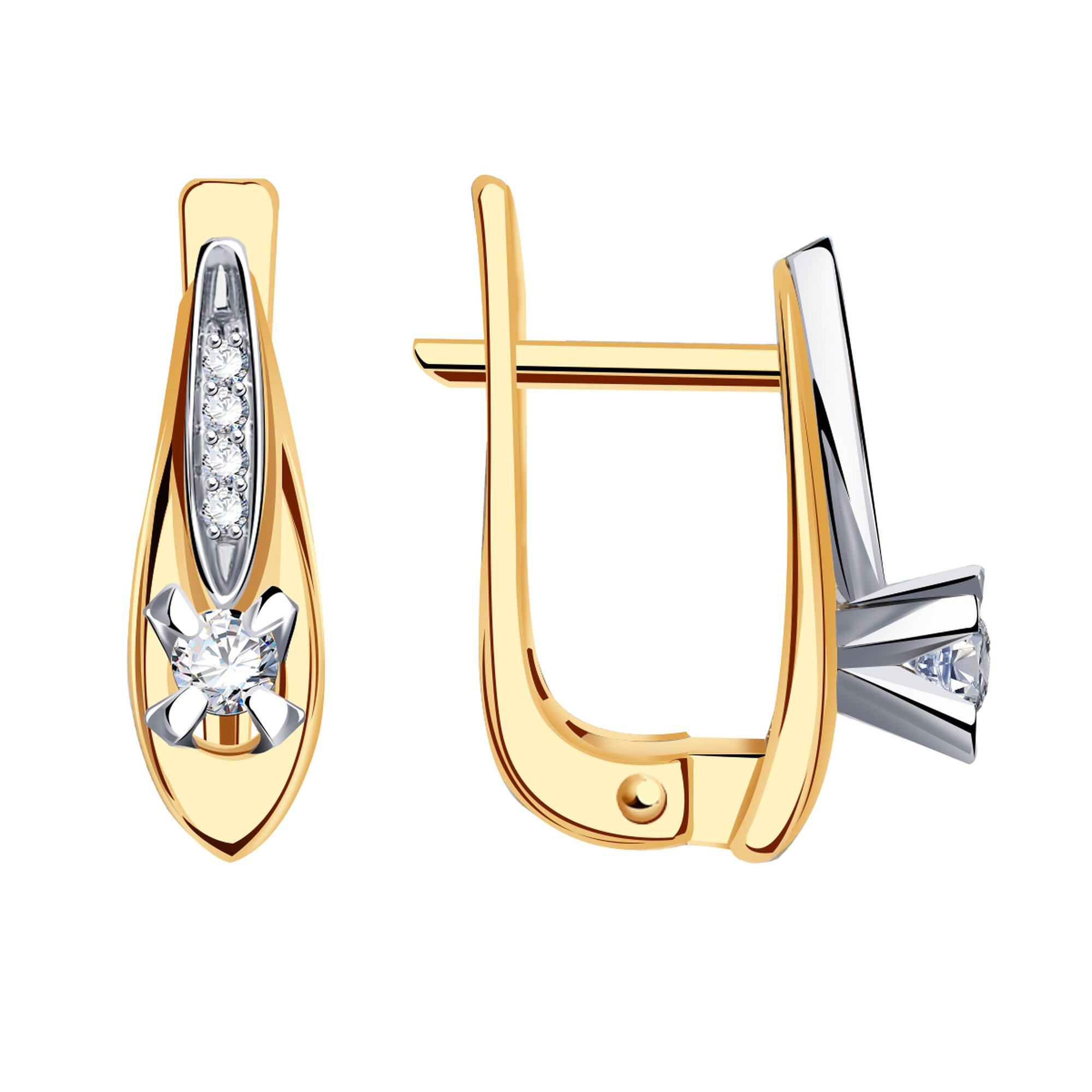 Серьги, красное золото, 585 проба, бриллиант