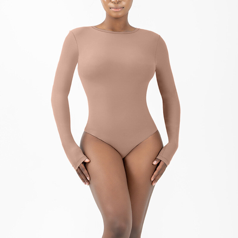 Боди, с длинным рукавом, телесного цвета, размер M