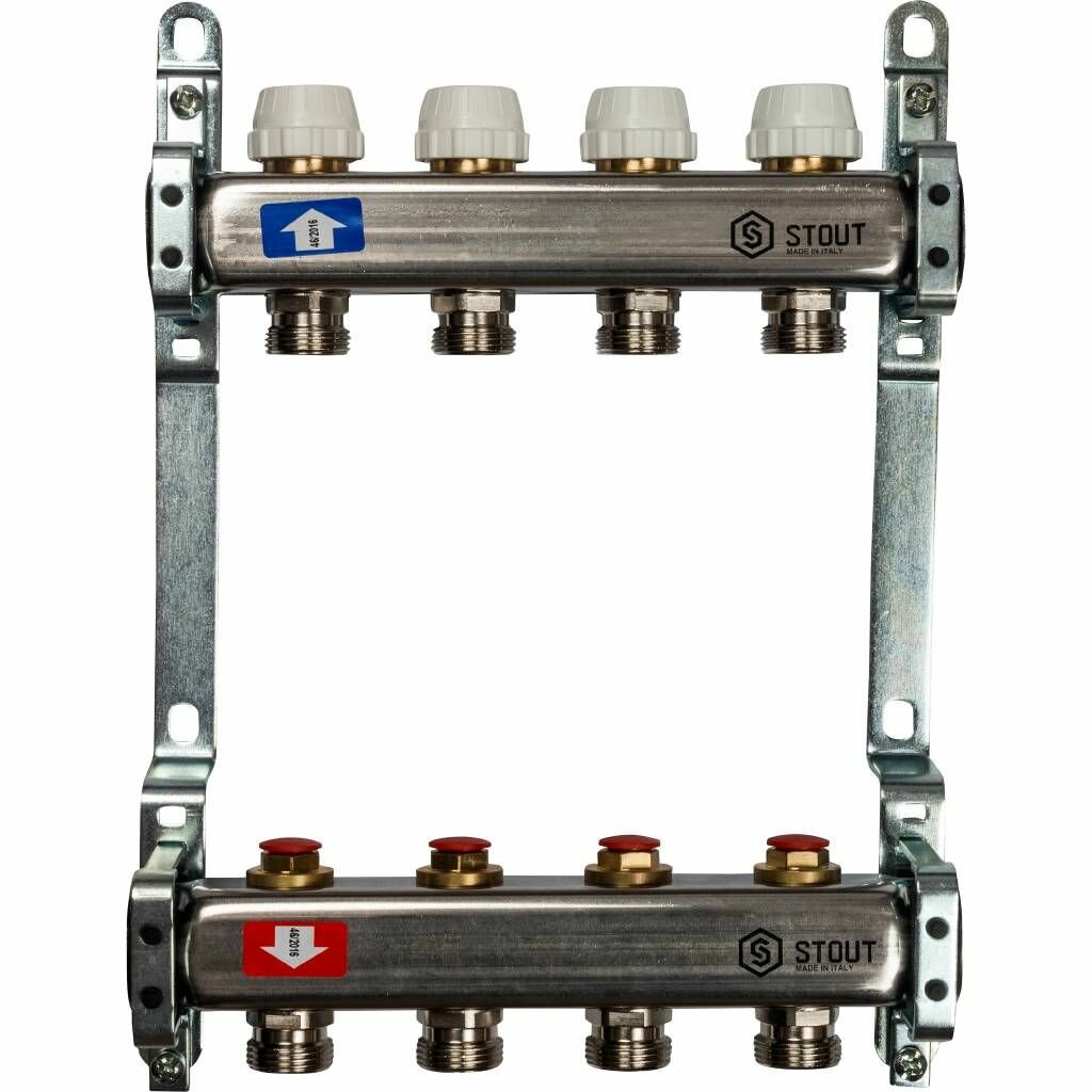 Коллекторная группа STOUT без расходомеров на 4 выхода из нерж. стали