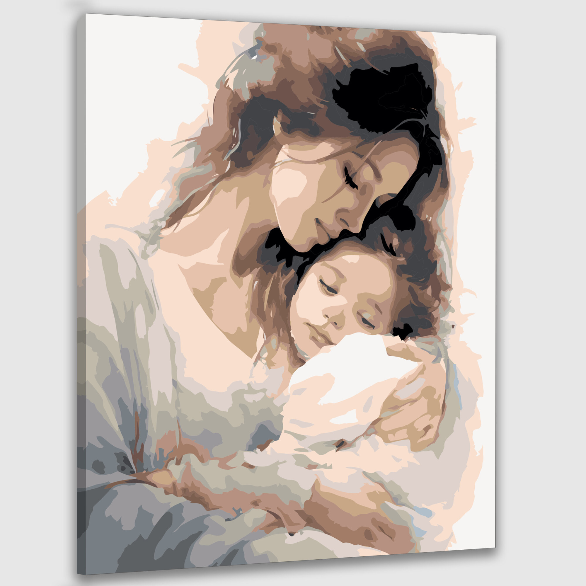 Картина по номерам 40x50 см, мать, ребенок, акварель, пастельные оттенки, нежные мазки кисти, нежность, любовь