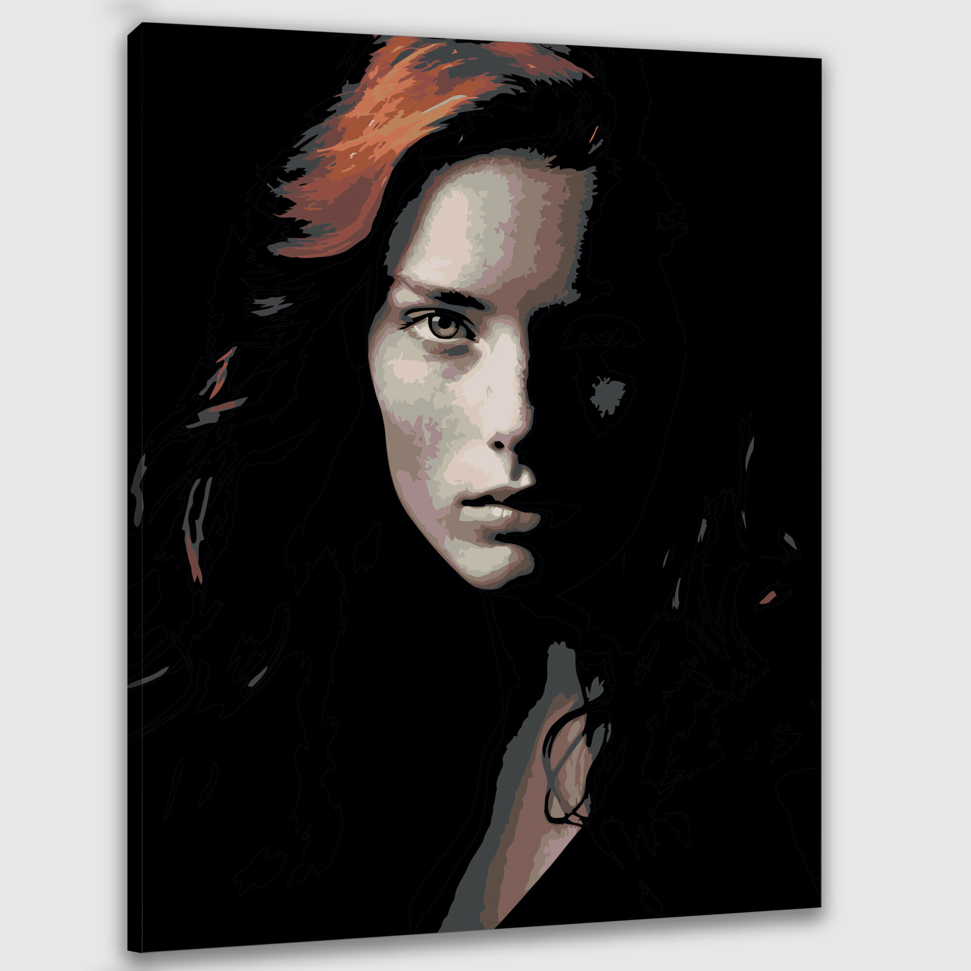 Картина по номерам 40x50 см, фотография, девушка, глаза, интенсивность, решимость, черно-белые тона, свет, тень