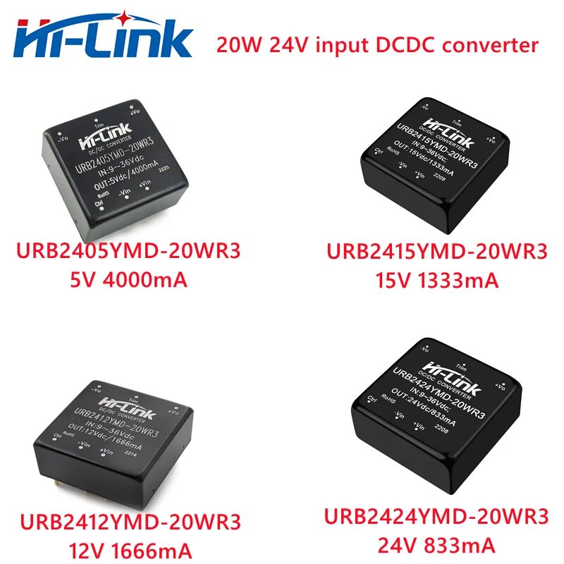 Hi-Link Преобразователь DCDC URB2412YMD-20WR3 20W 24В-3В/5В/12В/