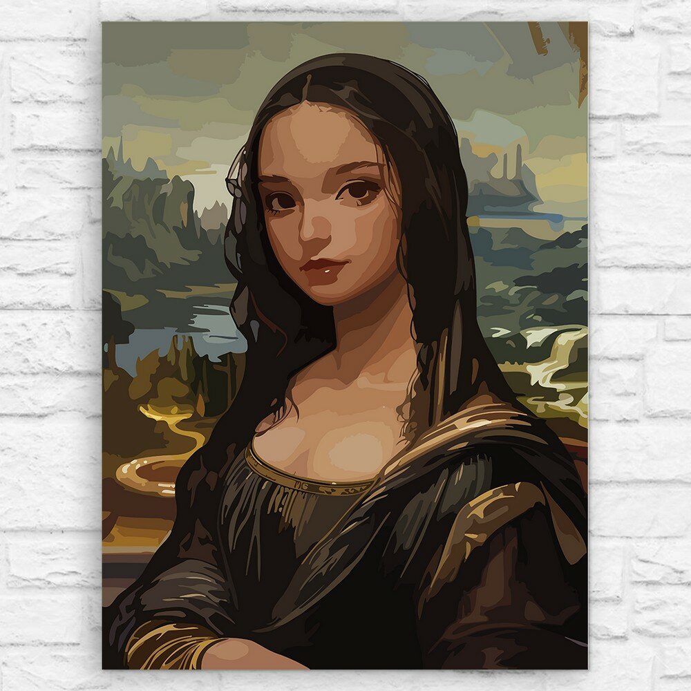 Картина по номерам на холсте Мона Лиза в стилистике аниме (Mona Lisa, Да Винчи) - 15773 60x80 В