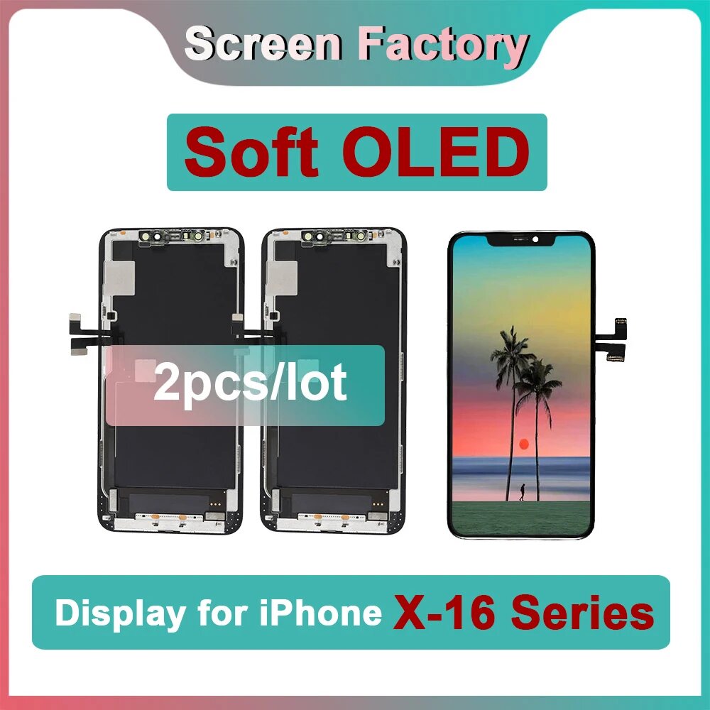 2 шт, оптовая продажа, мягкий OLED-дисплей для iPhone X XS 11 Pro 12 13 14 Plus 15, 15PM IC 120hz