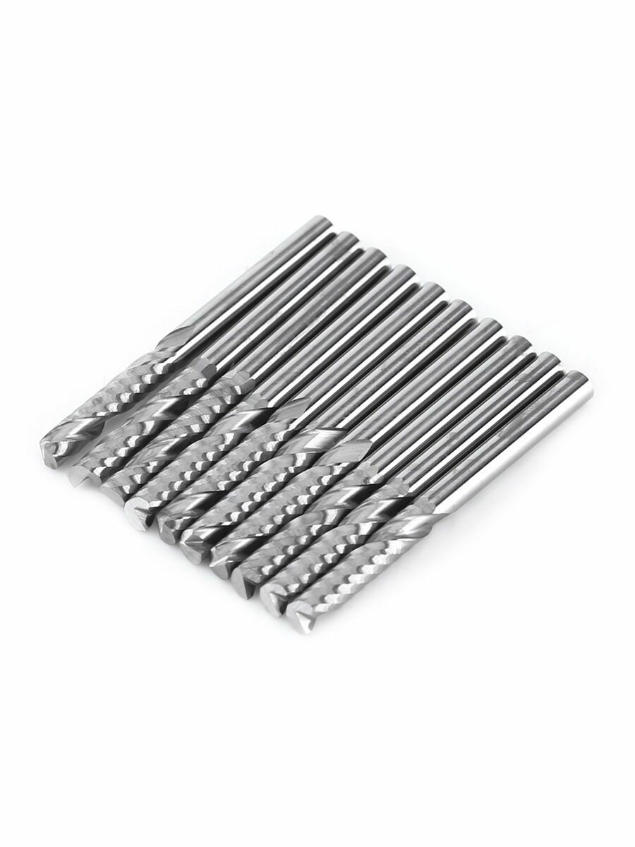 Концевые фрезы из карбида вольфрама 3,175 мм, 10 шт, однофлейтовые фрезы с ЧПУ для резки дерева и акрила, 15 мм, высокоскоростная сталь