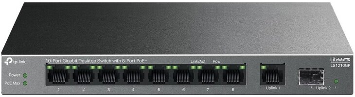 Коммутатор TP-Link LS1210GP metal case, неуправляемый, 9G, 8PoE, металл